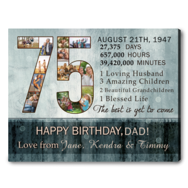 Personalized Photo Collage Canvas 75th Birthday Gift For Dad