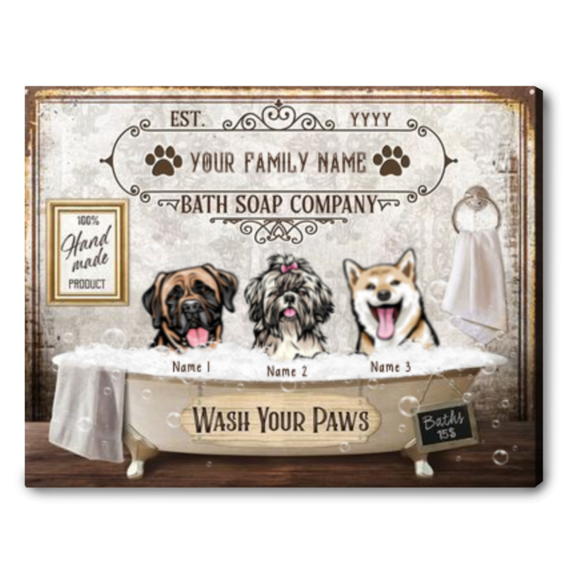 Funny Dog Sign Enjoying Bubble Bath Dog In Bathtub Art Bathroom Wall ...
