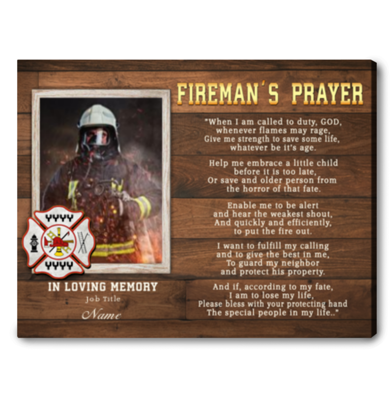 Fireman's Prayer In Loving Memory Custom Canvas Photo Print