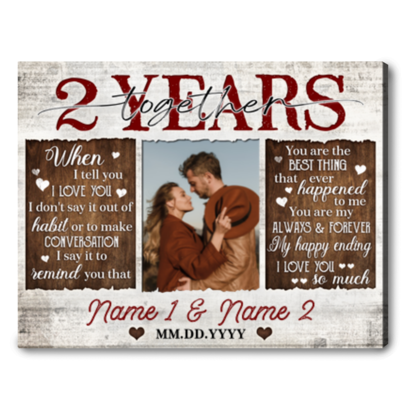 Happy 2 Years Together Custom Photo Couple Canvas Print