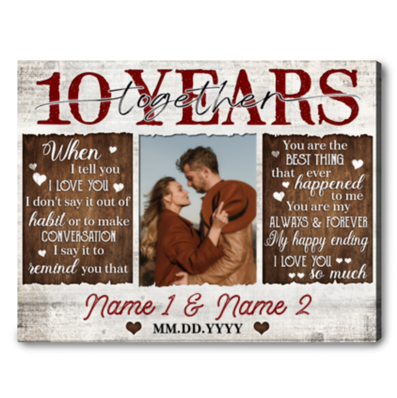 Happy 10 Years Together Custom Canvas Photo Print For Couple