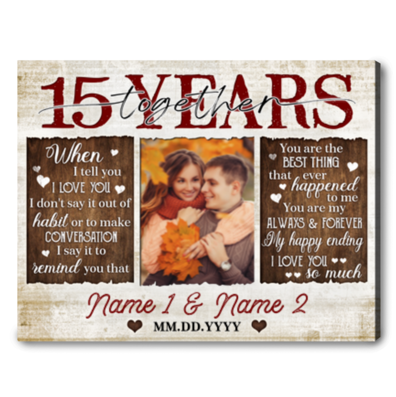 Happy 15 Years Together Custom Canvas Photo Print For Couple