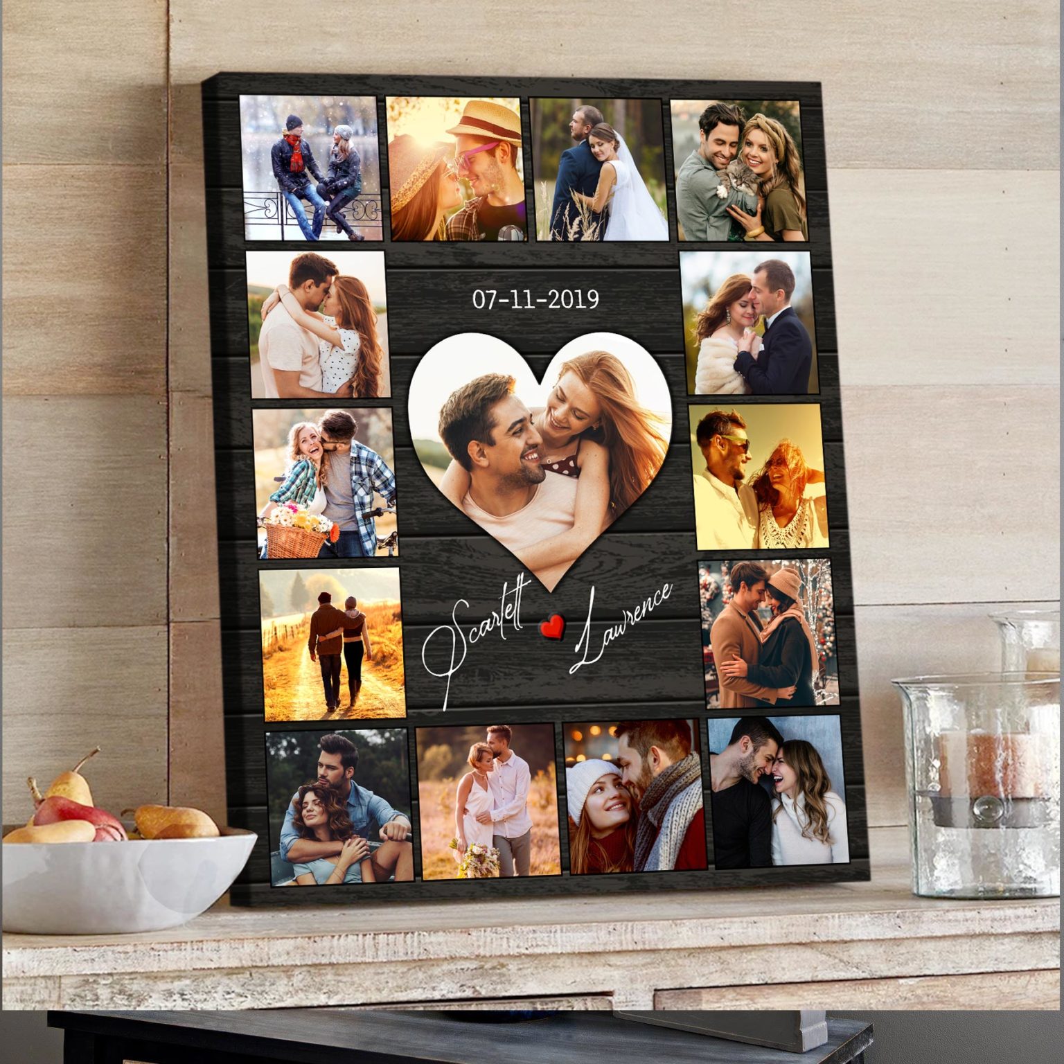 Custom Anniversary Photo Collage Canvas Print For Couple - Oh Canvas