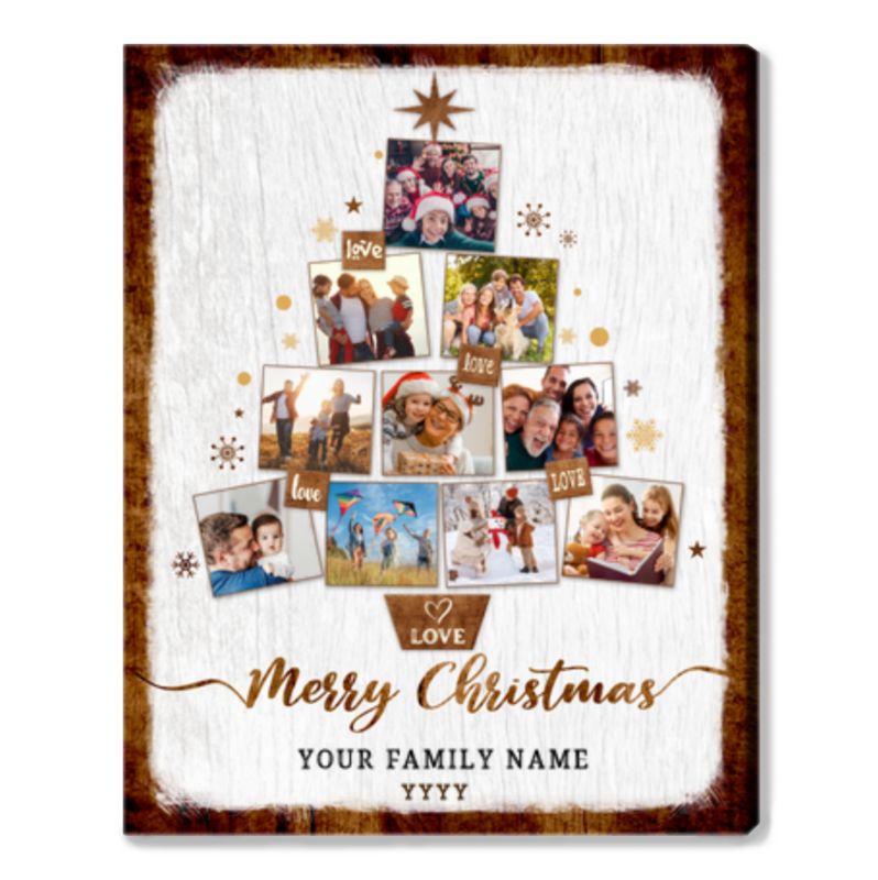 Custom Christmas Tree Photo Collage Canvas Print Unique Family Gift ...