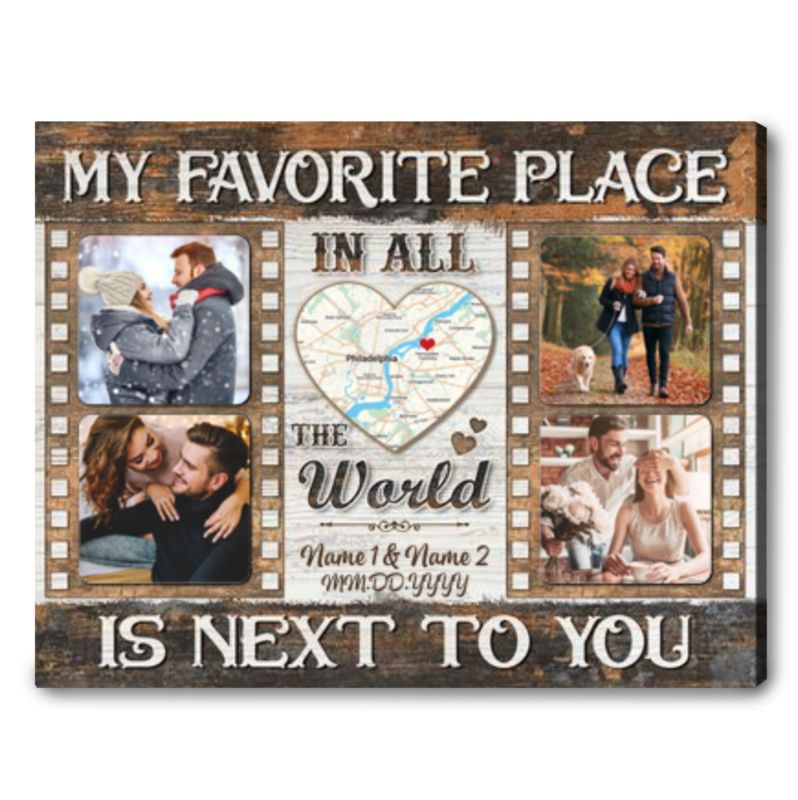 Custom Map And Photo Canvas Print Couple Anniversary Gifts - Oh Canvas