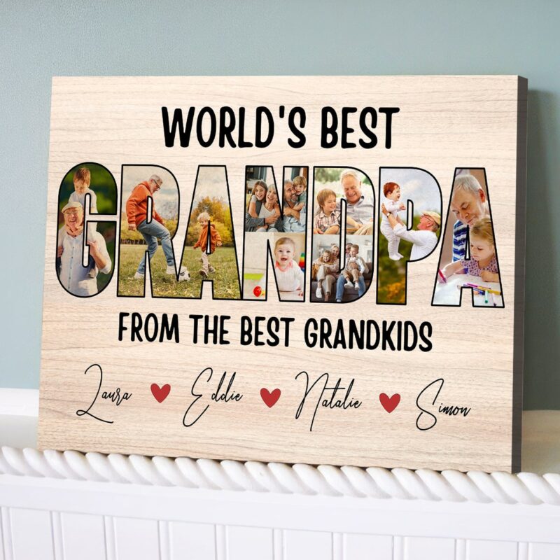 World's Best Grandpa Custom Photo Collage Canvas Print