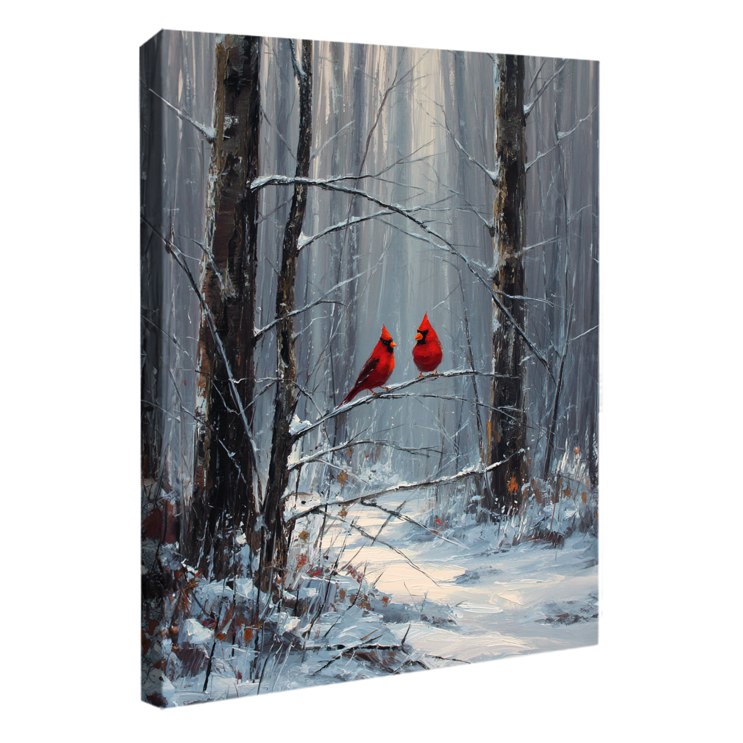 Winter Cardinals Forest Snow Landscape Canvas Wall Art